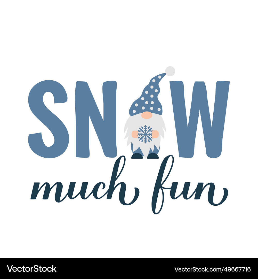 Snow much fun lettering with cut gnome funny Vector Image