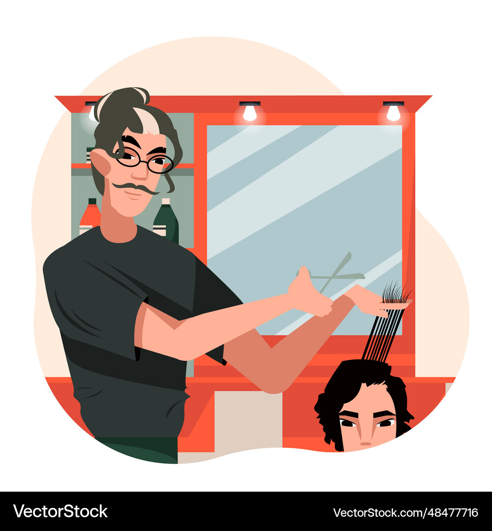 Stylish man holding scissors and doing haircut Vector Image