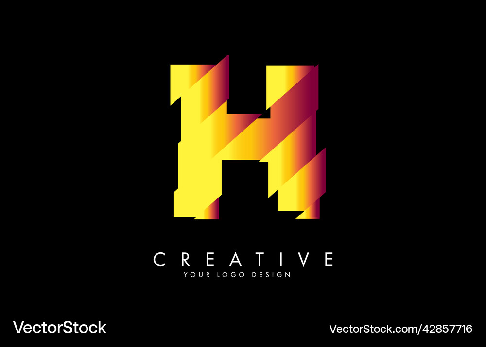 Vibrant orange letter h with abstract sliced Vector Image
