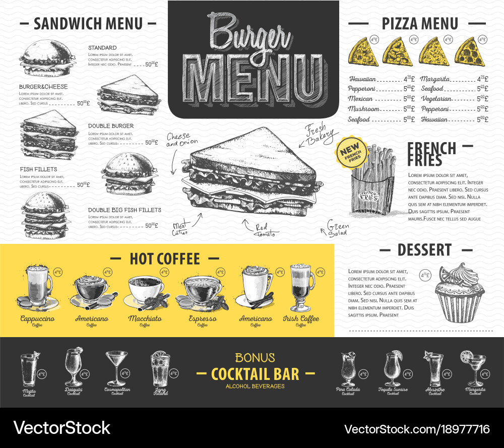 Vintage burger menu design fast food Royalty Free Vector