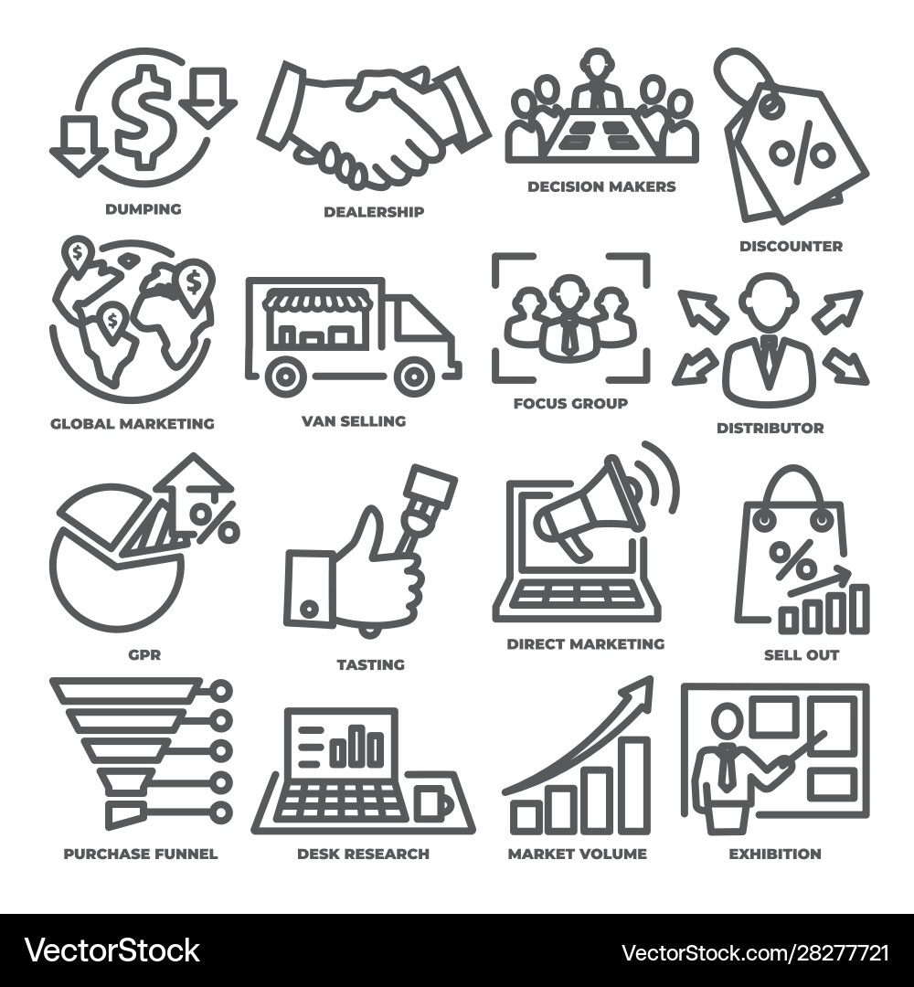 Advertising and marketing line icons Royalty Free Vector