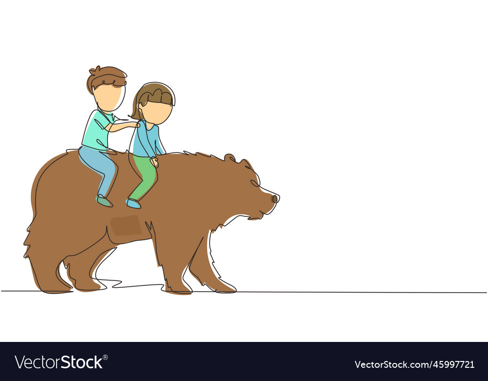 Continuous one line drawing happy boy and girl Vector Image