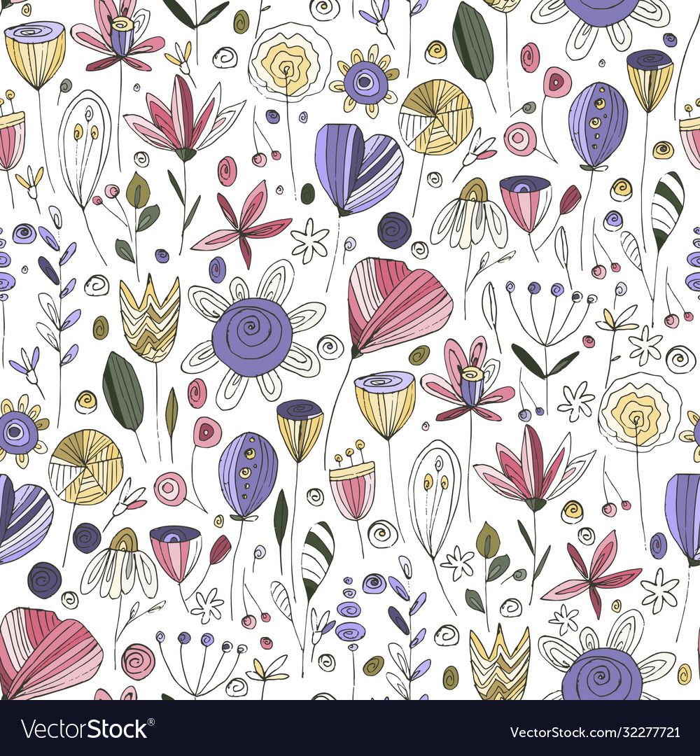 Floral doodle seamless pattern Royalty Free Vector Image