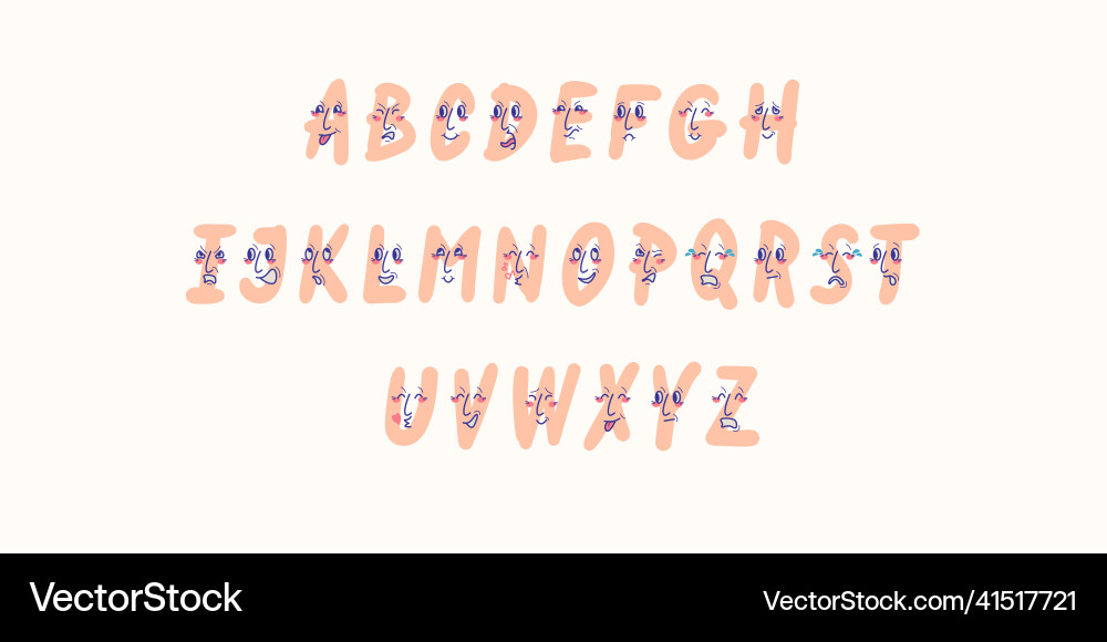 Font letters with funny faces capital Royalty Free Vector