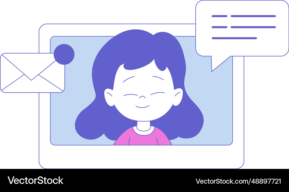 Girl first grader looking from tablet screen Vector Image