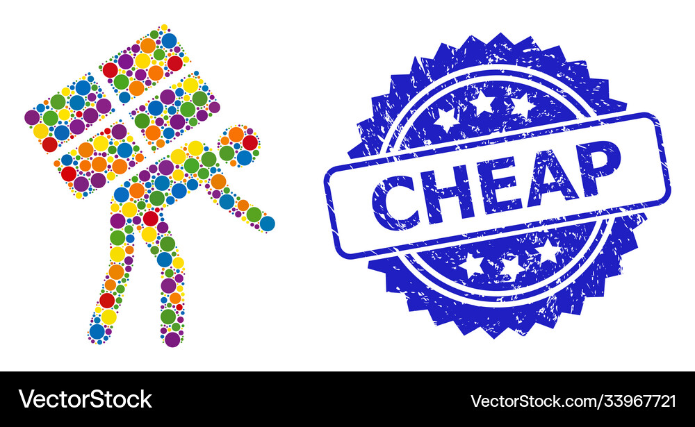 Scratched cheap stamp seal and colored mosaic Vector Image