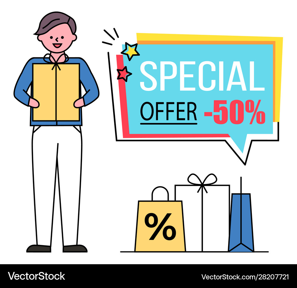 Special offer on black friday man shopping Vector Image