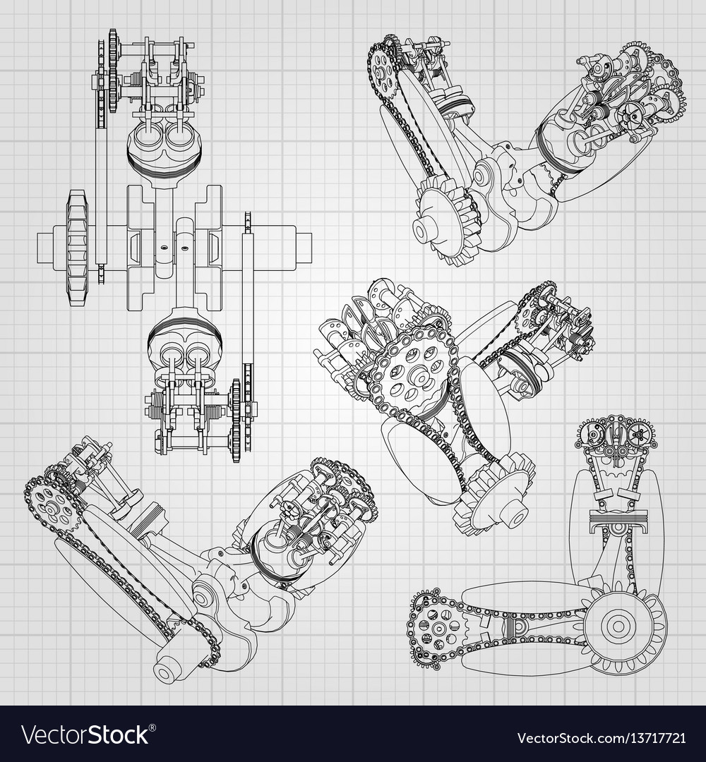 Various engine components pistons chains Vector Image
