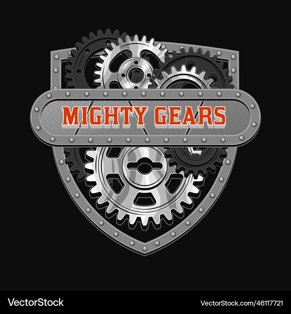 Vintage label with silver steel gears Royalty Free Vector