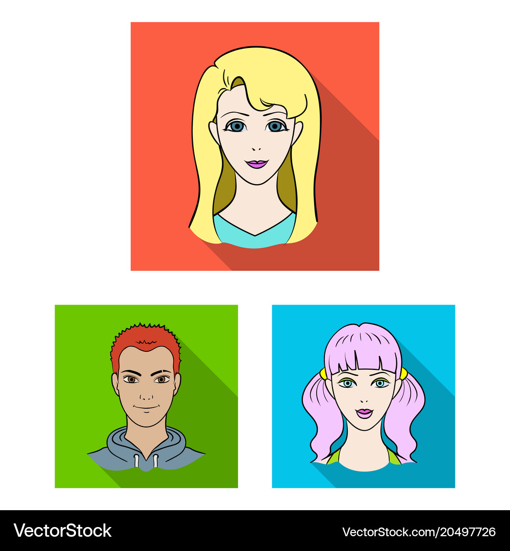 Avatar and face flat icons in set collection Vector Image