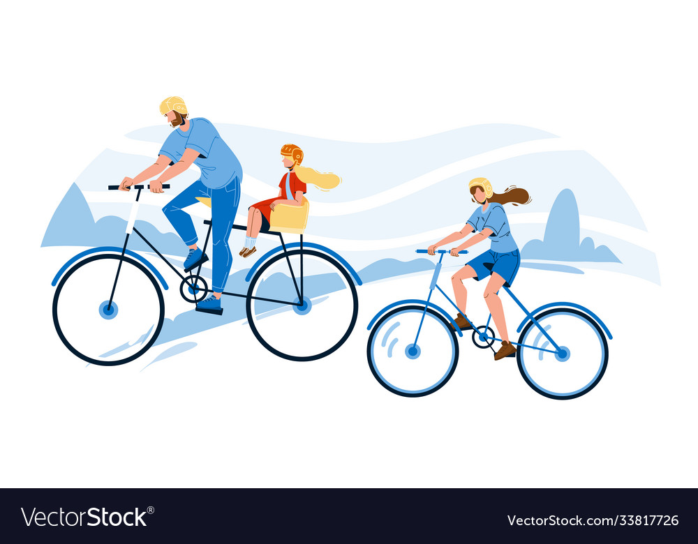 Bicyclists family riding together in park Vector Image Bicyclists family riding together in park Vector Image