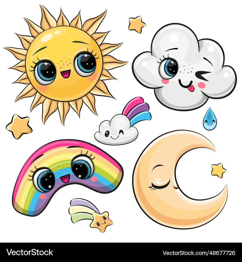 Cartoon set of weather elements Royalty Free Vector Image