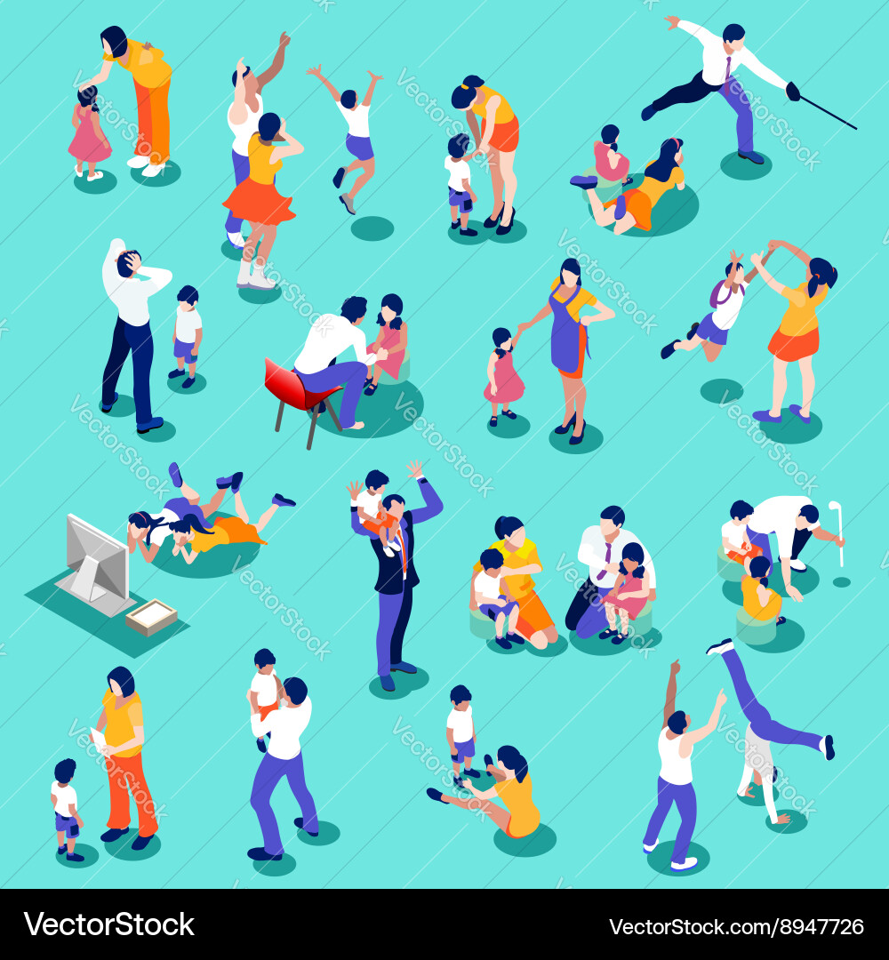 Family time set isometric people Royalty Free Vector Image