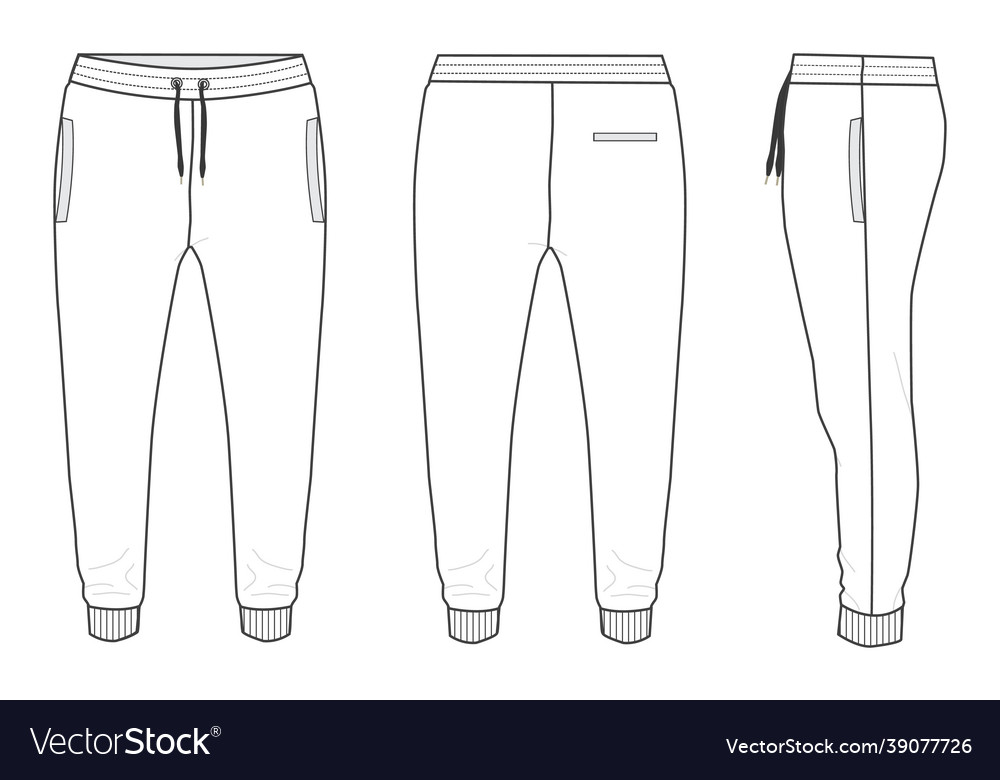 Fleece fabric jogger sweatpants flat sketch Vector Image