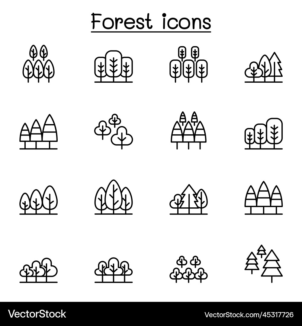 Forest park wild and jungle icon set in thin line Vector Image