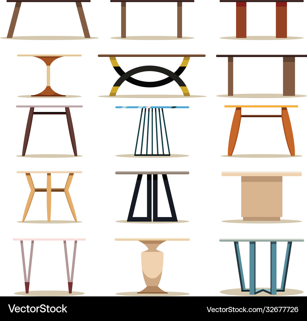 Set wooden table furnitures Royalty Free Vector Image