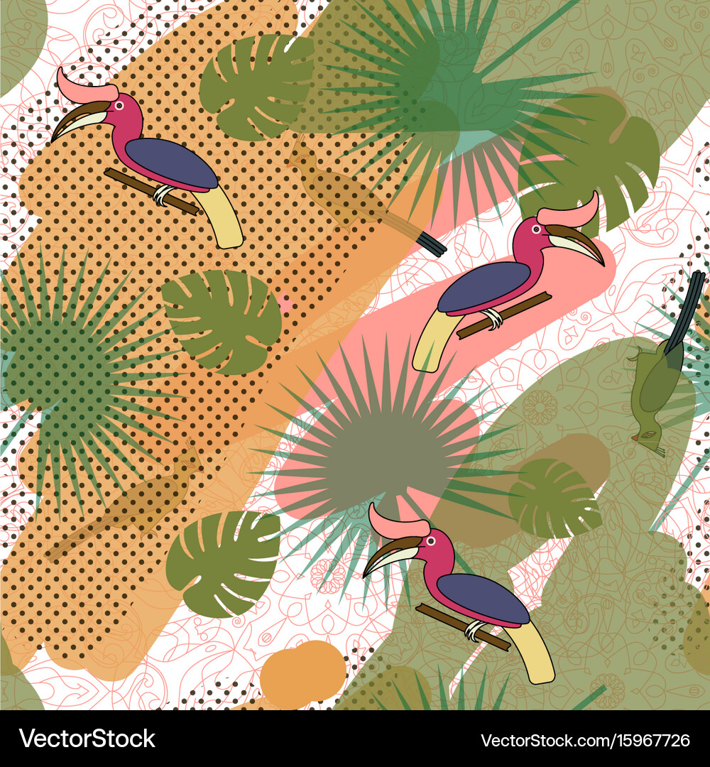 Tropic exotic multicolor pattern with birdsand Vector Image
