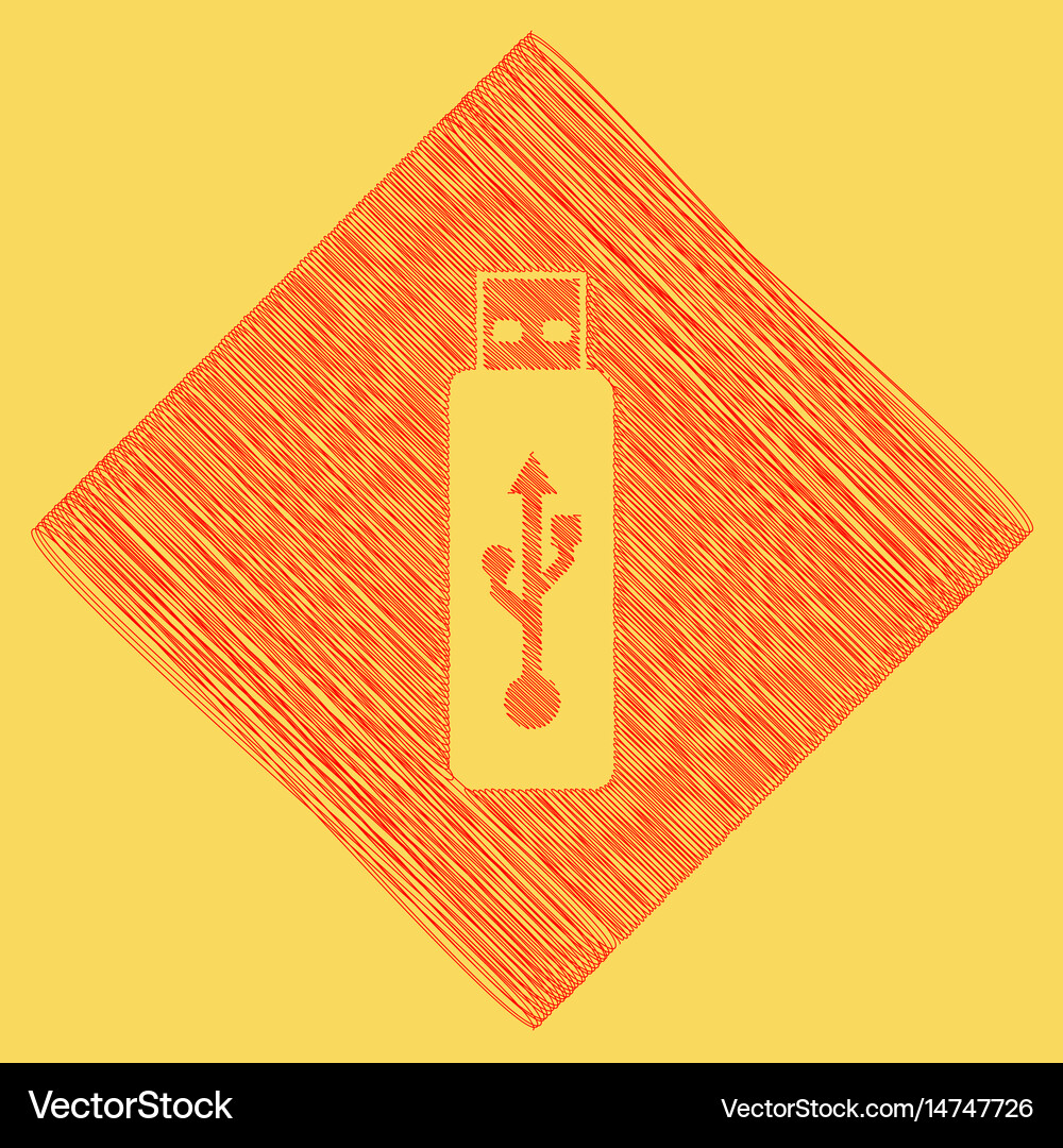 Usb flash drive sign red scribble Royalty Free Vector Image