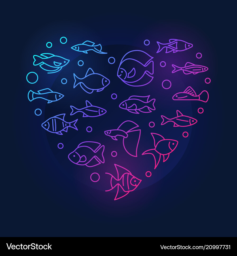 Aquarium fish in heart shape colored line Vector Image