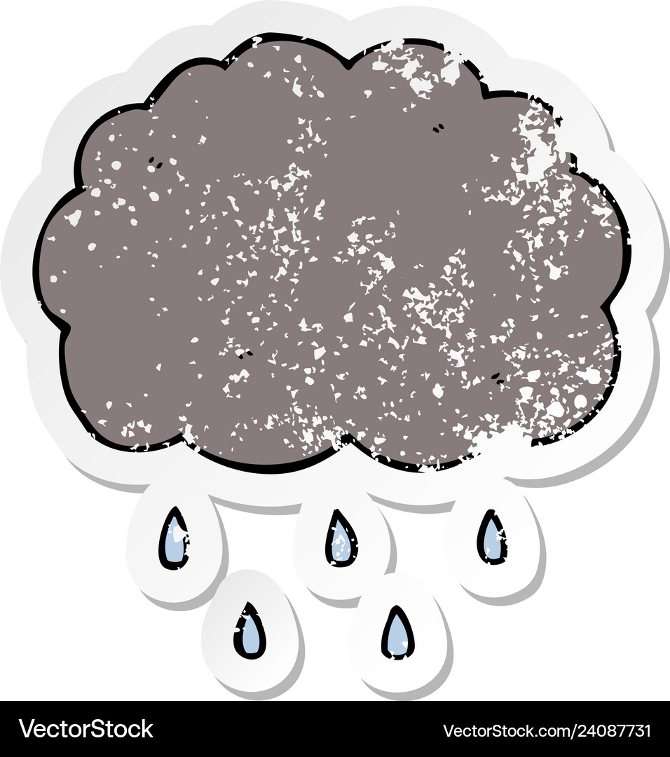 Distressed sticker of a cartoon cloud raining Vector Image