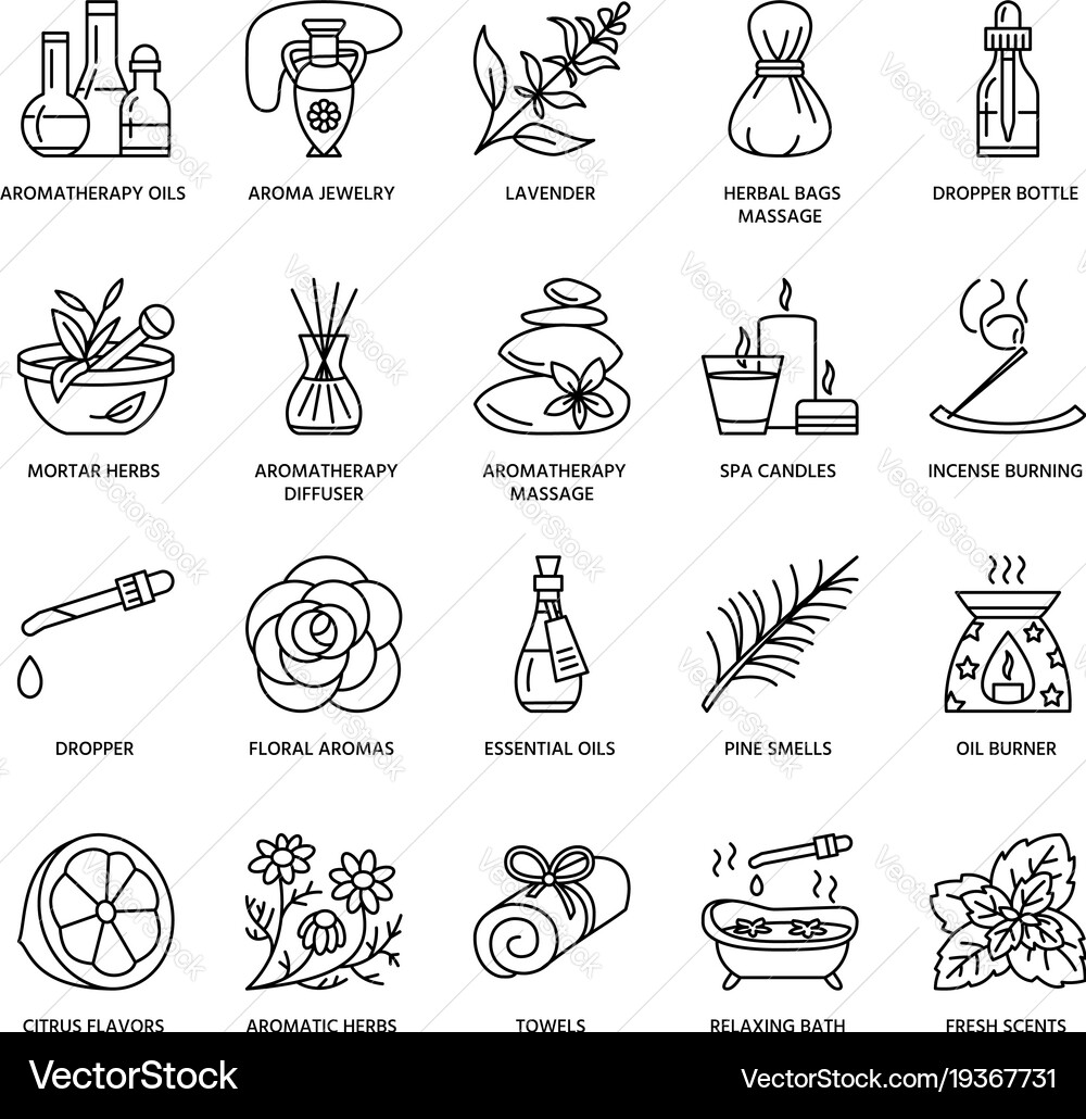 Modern line icons of aromatherapy Royalty Free Vector Image