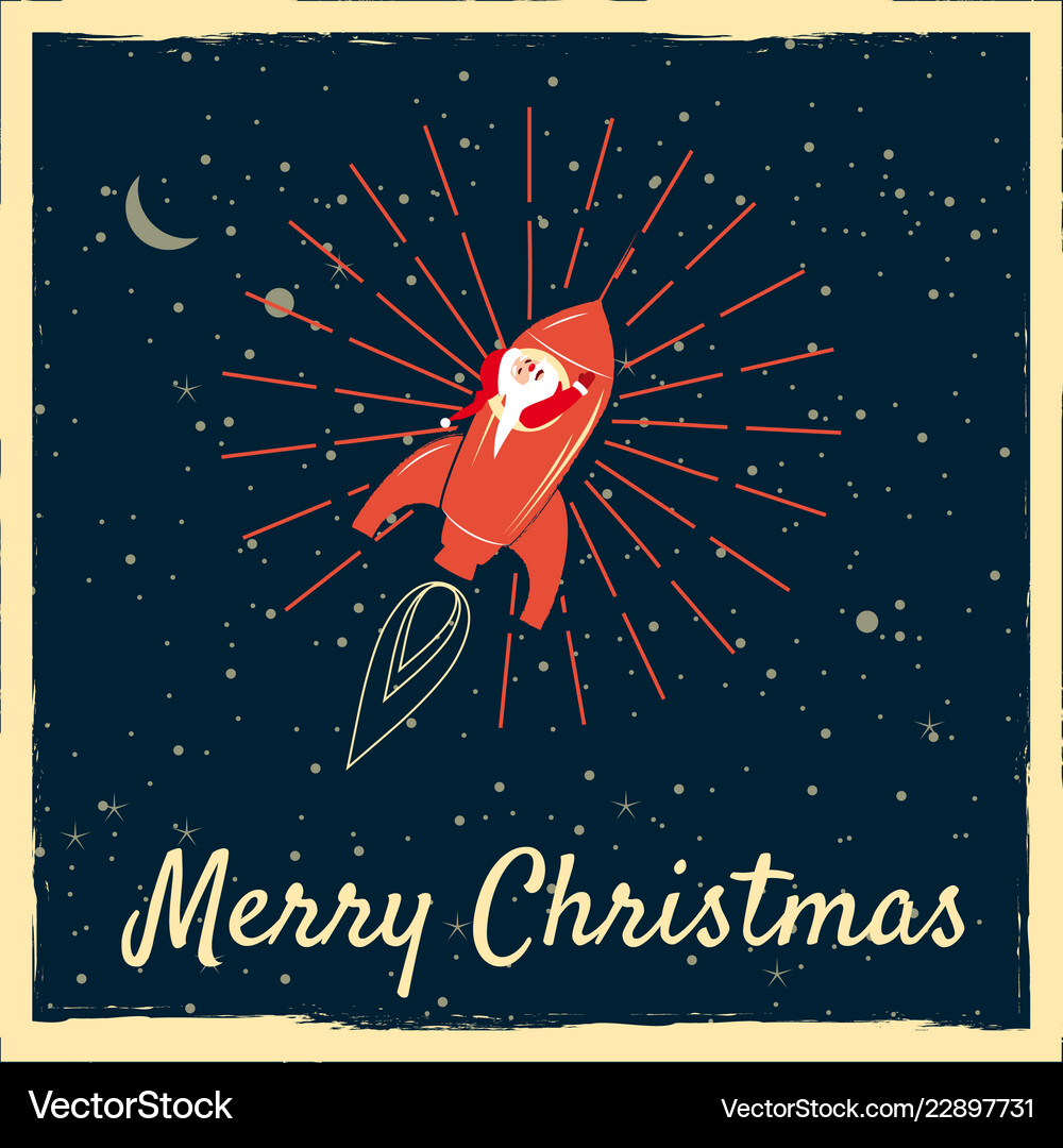 Santa claus on a rocket flies in space around Vector Image