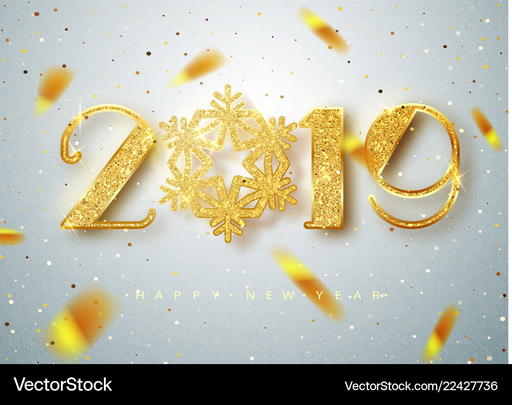 2019 happy new year gold numbers design Royalty Free Vector