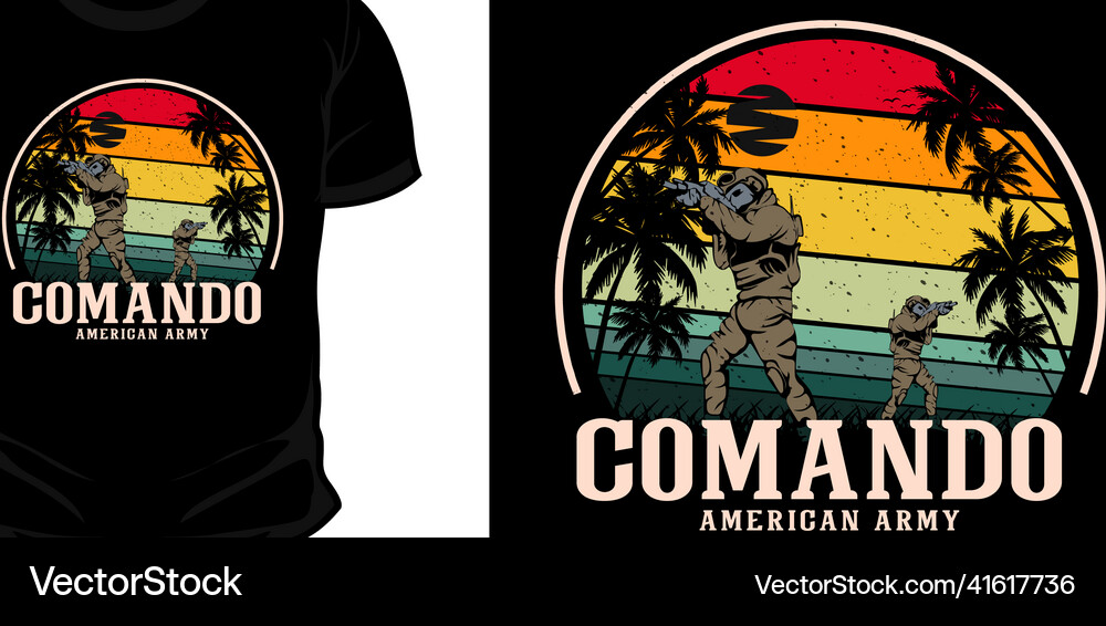 Commando american army merchandise mockup t shirt Vector Image