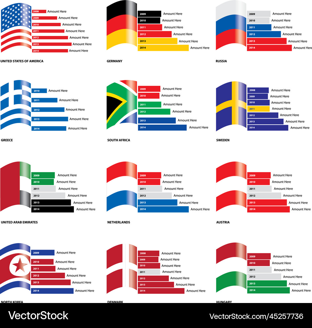Infographic editable flag bar graphs Royalty Free Vector
