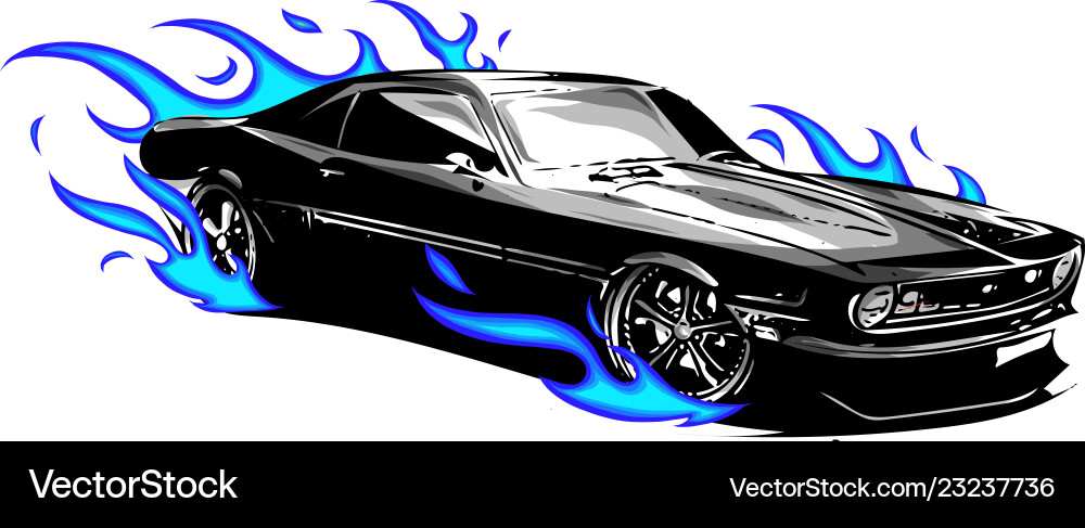 Muscle car with flames crazy race Royalty Free Vector Image