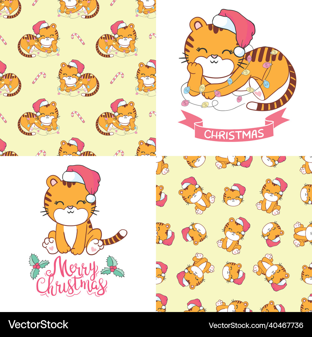 Pretty tiger - santa claus with a red hat Vector Image