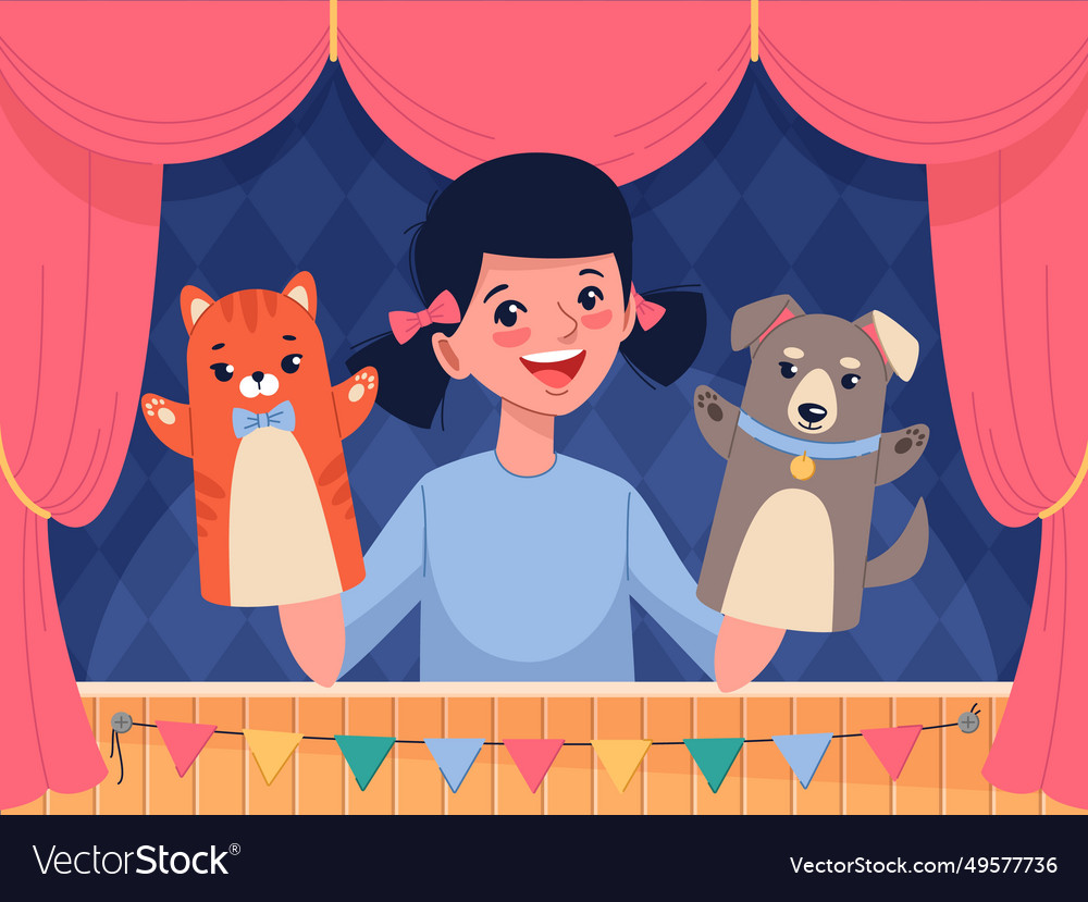 Puppets show scene funny kids performance girl Vector Image