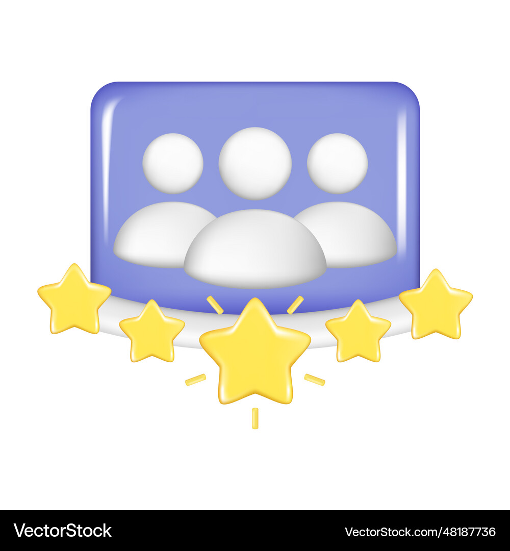 Realistic 3d people group with 5 golden stars Vector Image