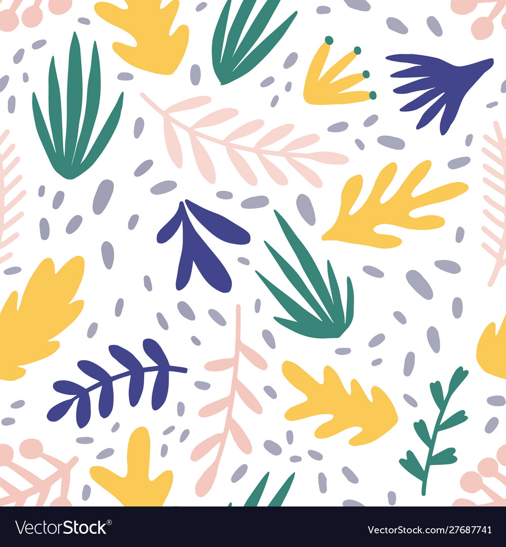 Abstract Plants Flat Seamless Pattern Royalty Free Vector