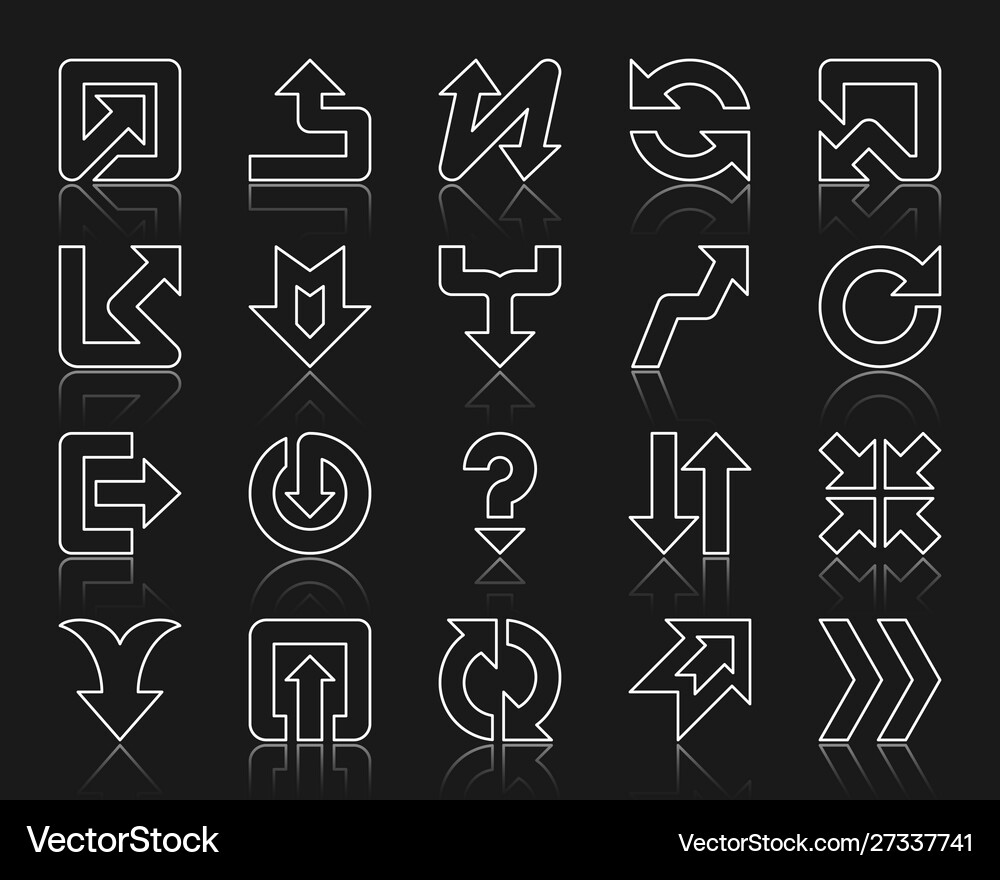 Arrow sign simple white line icons set Royalty Free Vector