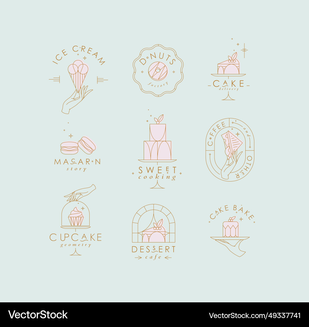 Bakery dessert labels with lettering in art deco Vector Image