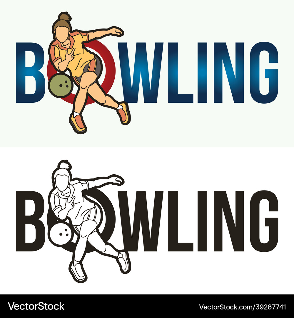 Bowling text with sport players graphic Royalty Free Vector