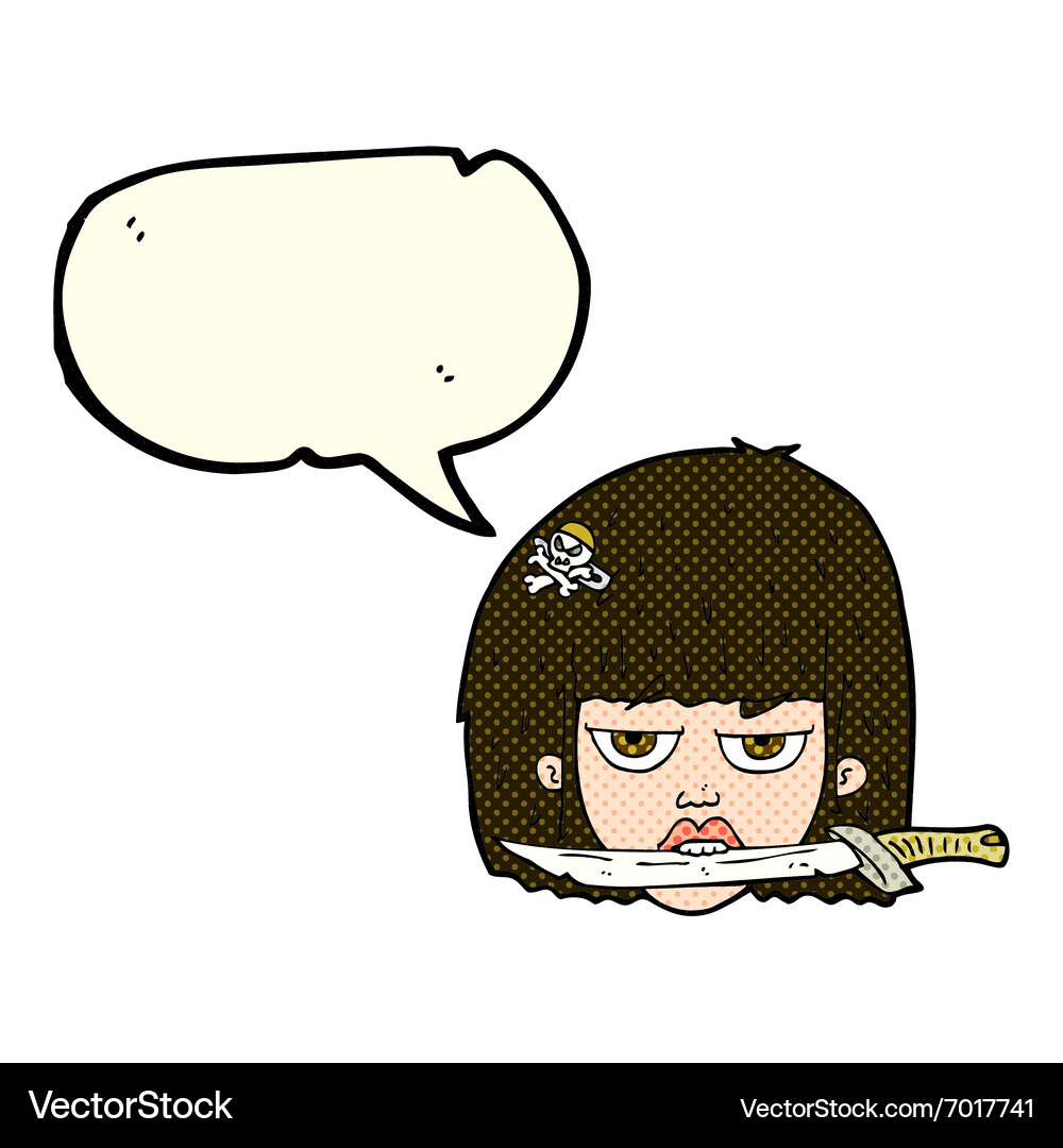 Cartoon woman holding knife between teeth Vector Image