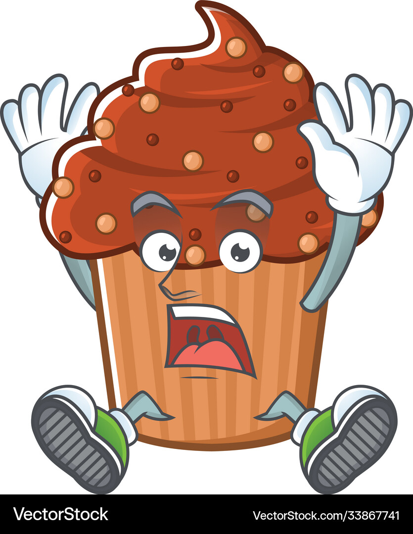 Chocolate cupcake cartoon showing shocking gesture