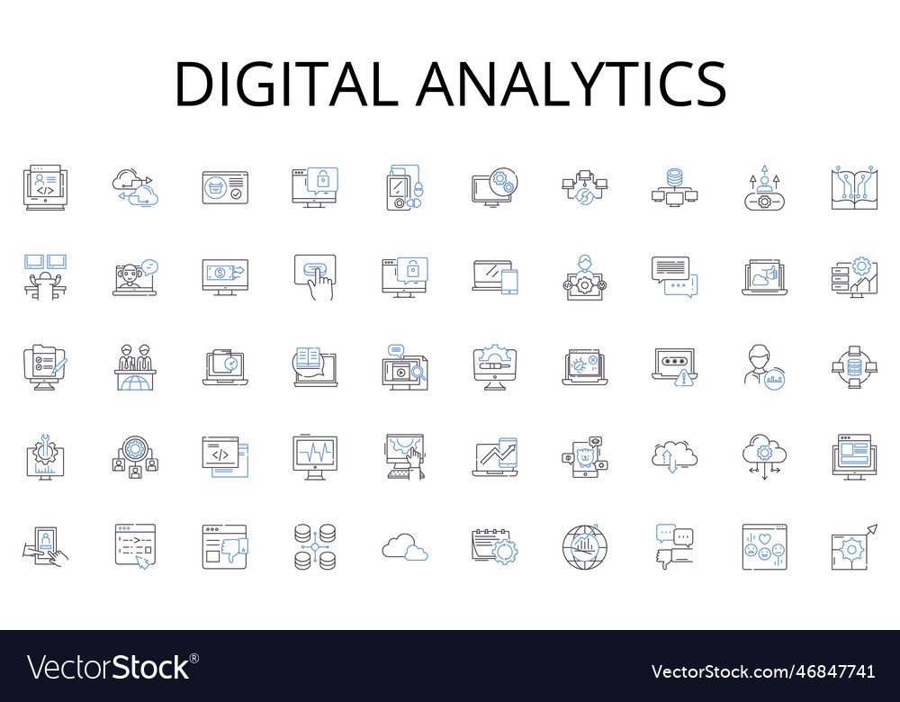 Digital analytics line icons collection Royalty Free Vector