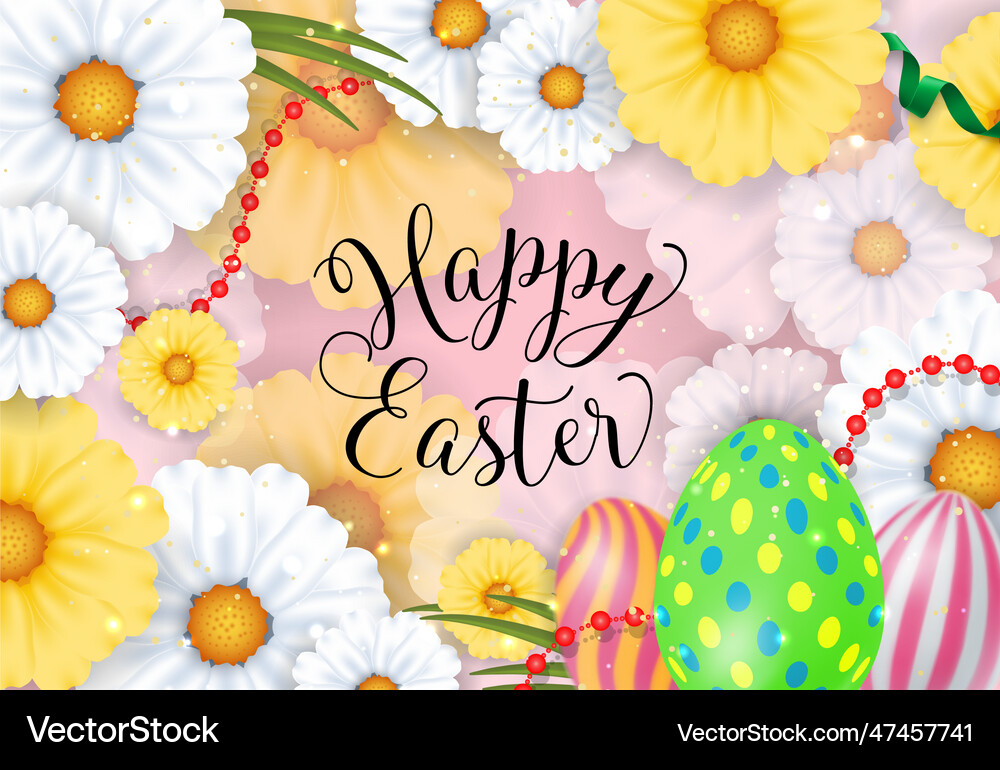 Easter inscription with flowers and eggs Vector Image