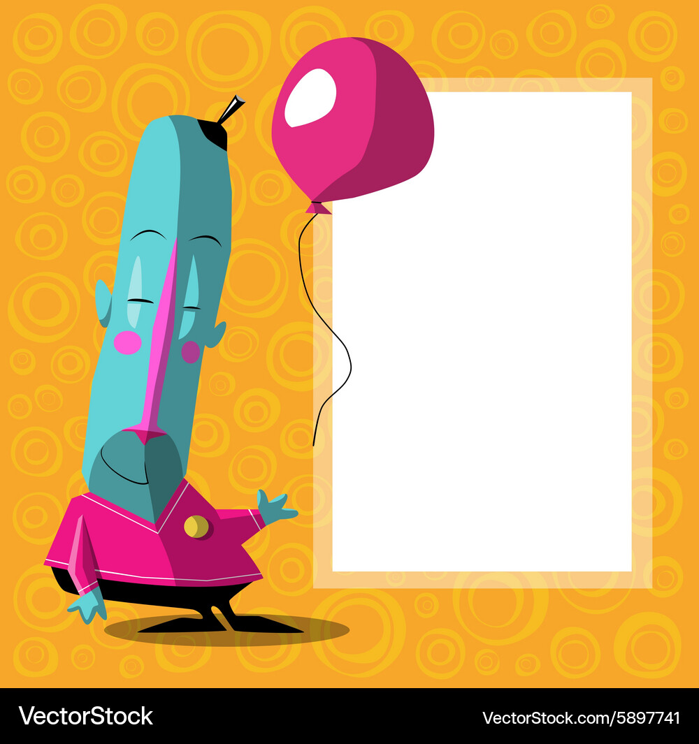 Happy blue cartoon character with balloon Vector Image