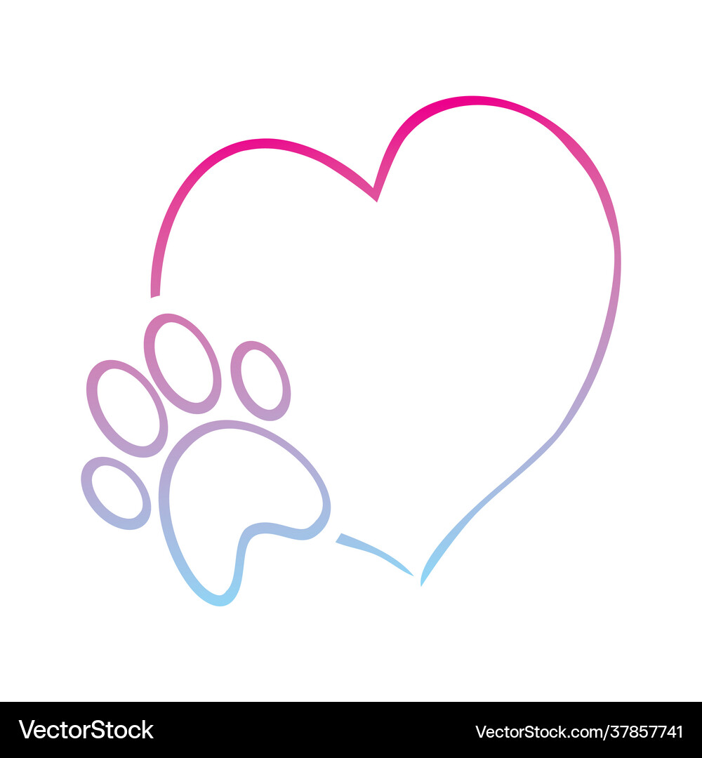 Heart and paw neon outline Royalty Free Vector Image