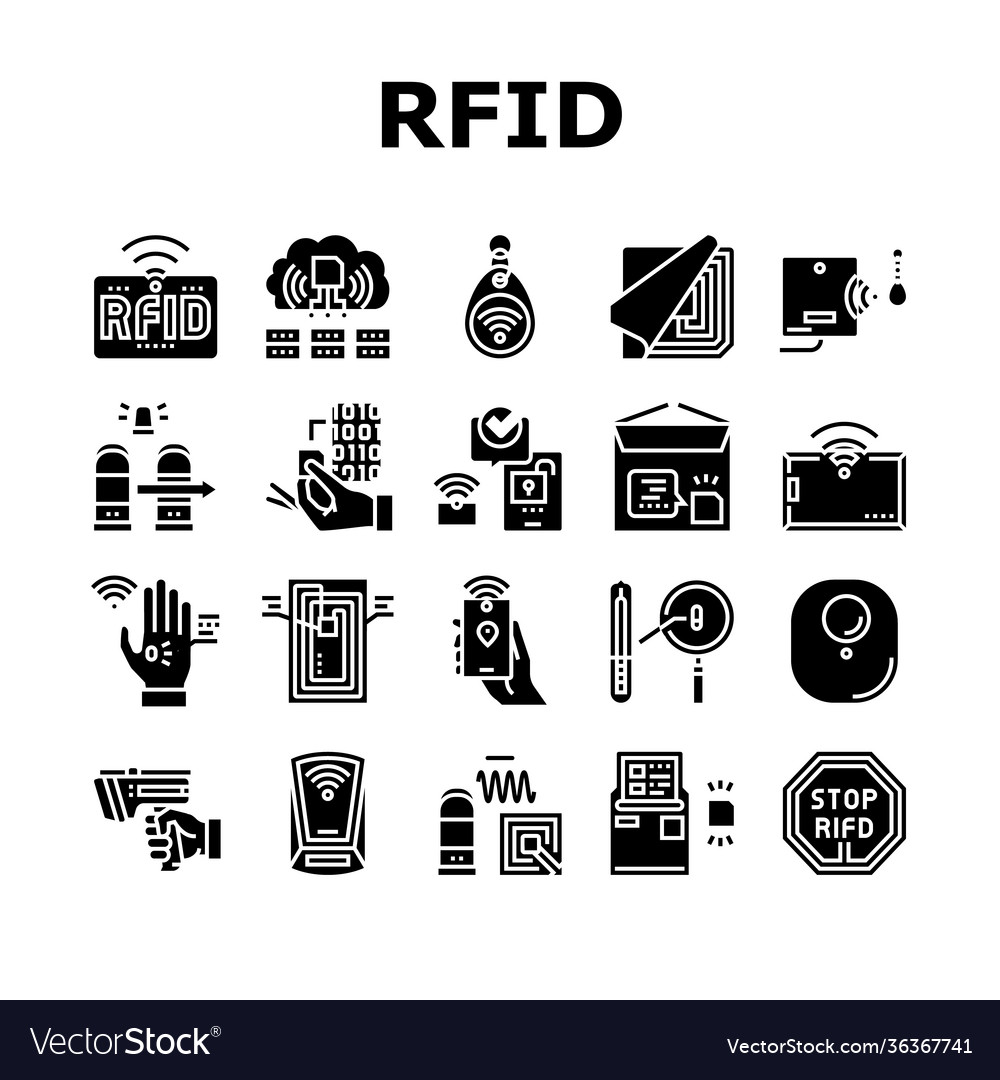 Rfid chip technology collection icons set Vector Image