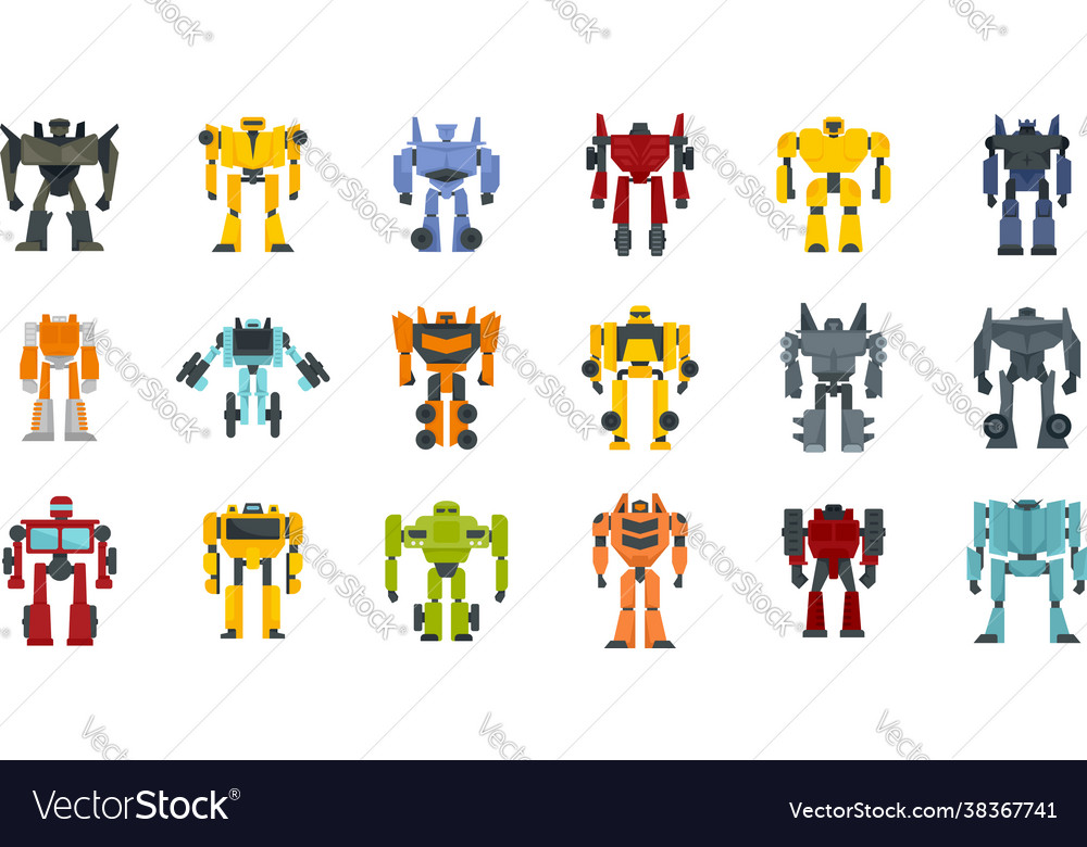 Robot-transformer icons set flat isolated Vector Image