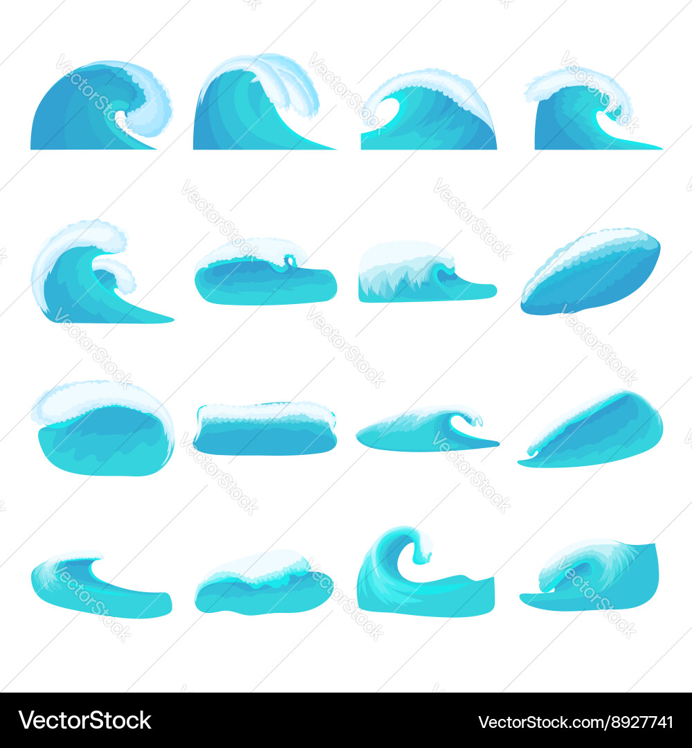 Sea waves icons set cartoon style Royalty Free Vector Image