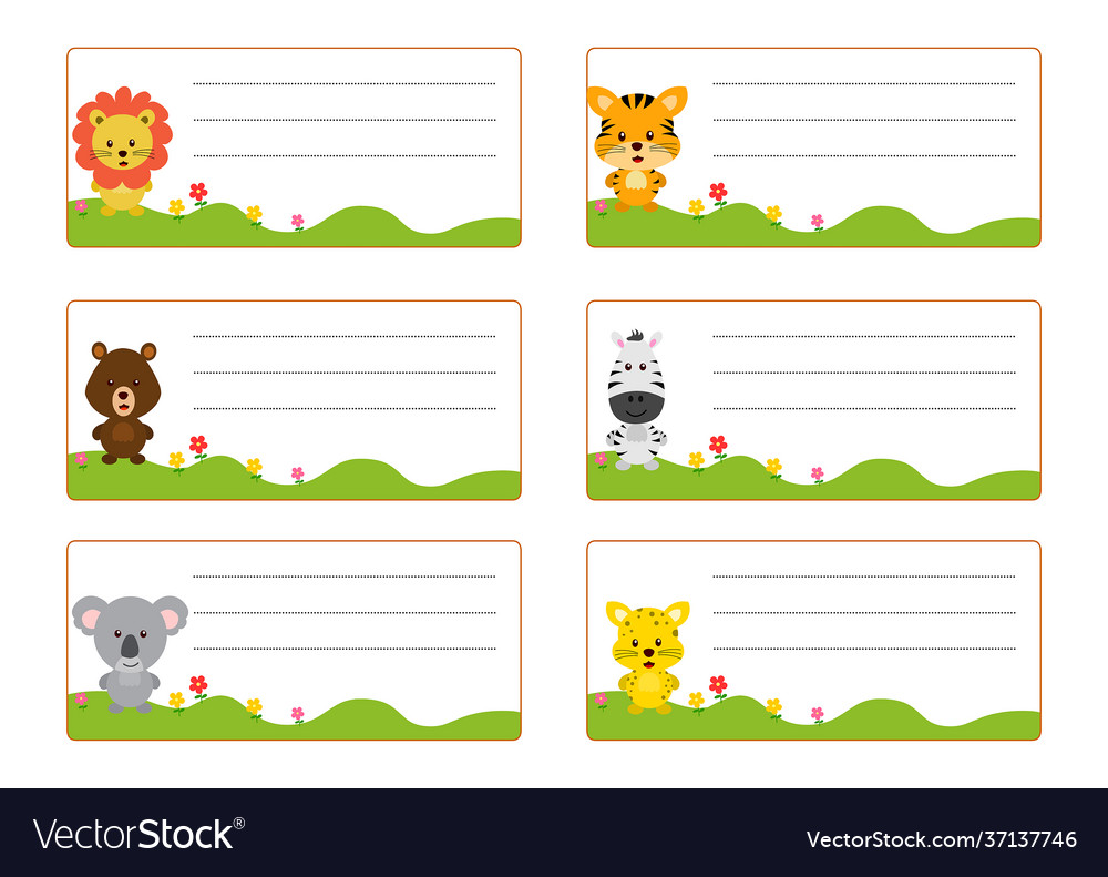 Children name card with cute animals 01 Royalty Free Vector