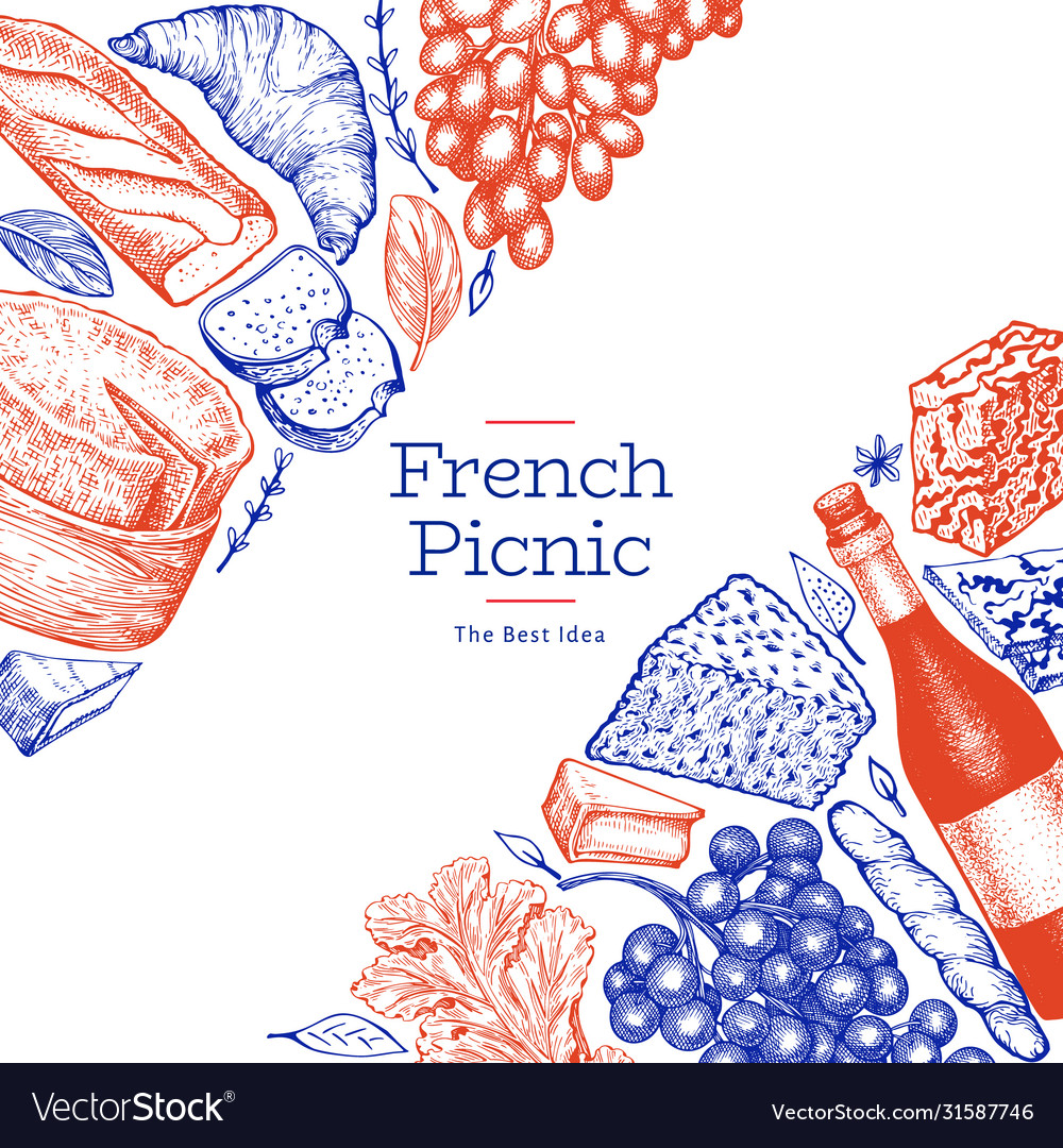 French food design template hand drawn picnic Vector Image