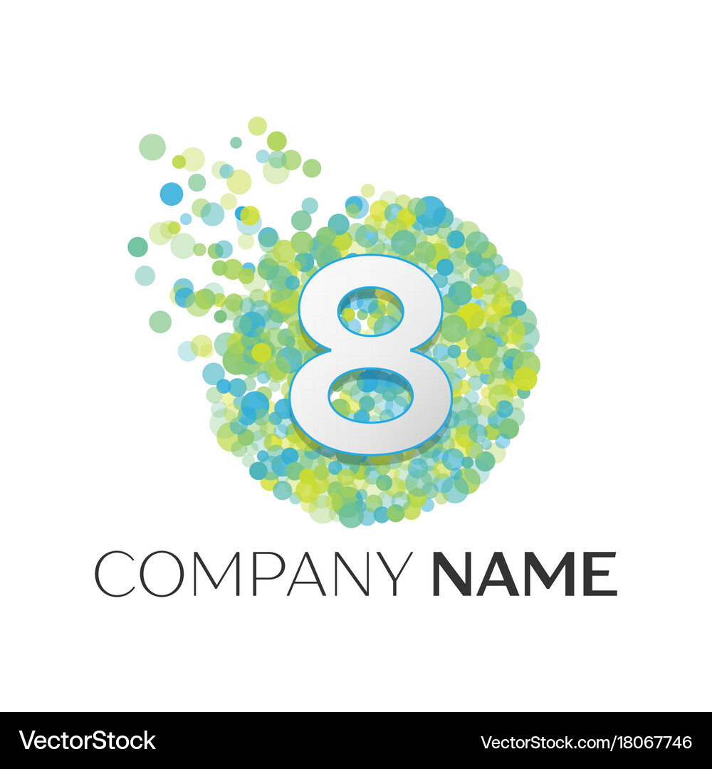 Number eight logo blue green yellow particles Vector Image
