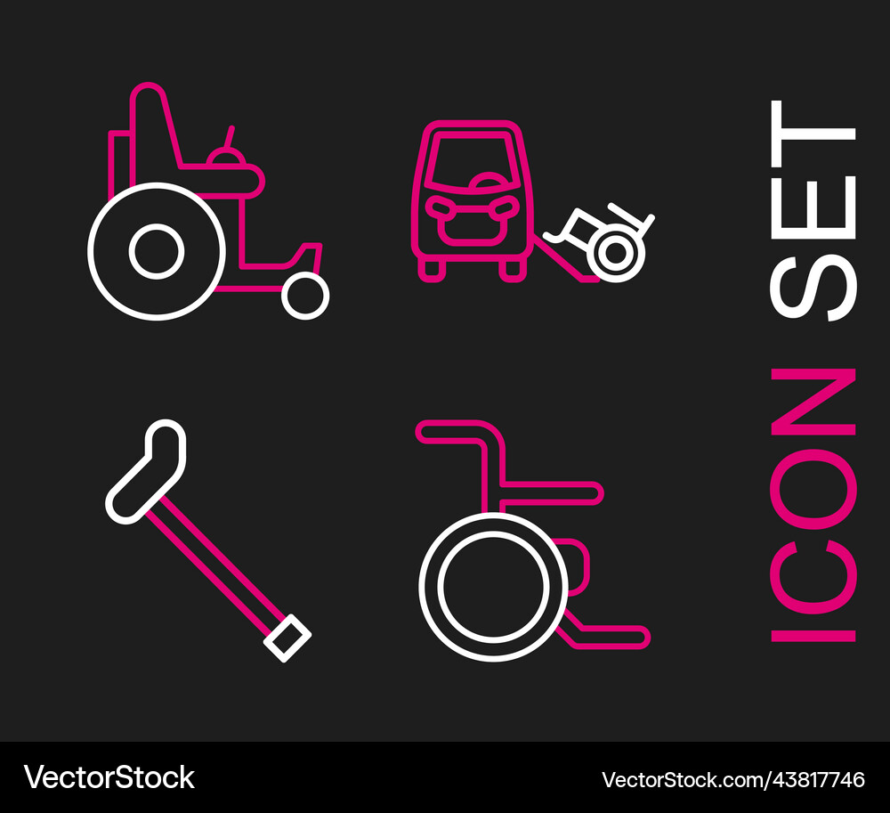 Set line wheelchair walking stick cane disabled Vector Image